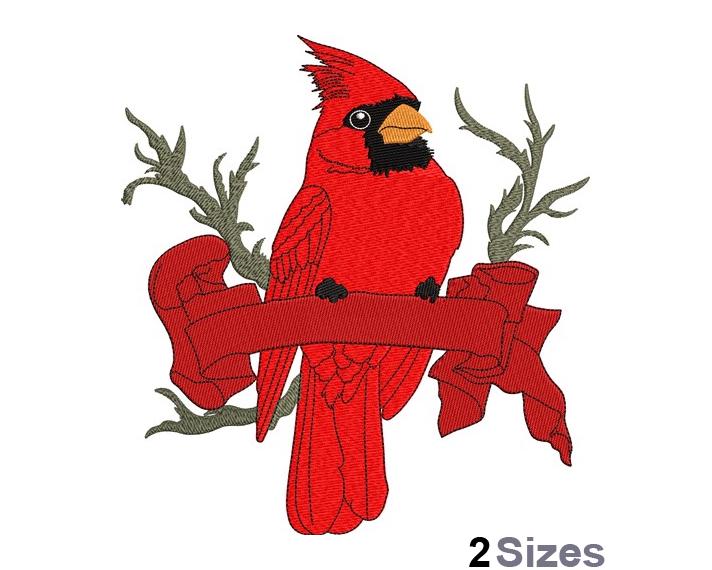 Crimson Cardinal Embroidery - Red Bird Embroidery - Forest Embroidery ...