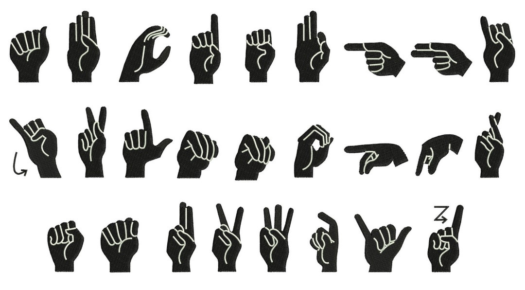 ASL Sign Language Alphabet Machine Embroidery Font / Digital Embroidery ...
