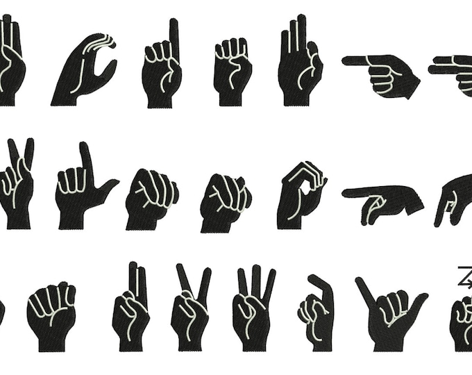 ASL Sign Language Alphabet Machine Embroidery Font / Digital - Etsy
