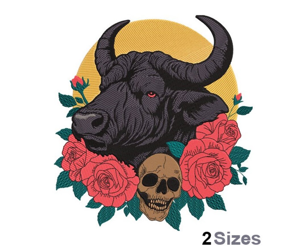 Bull & Roses Embroidery - Bull Thorn Embroidery - Floral Embroidery ...