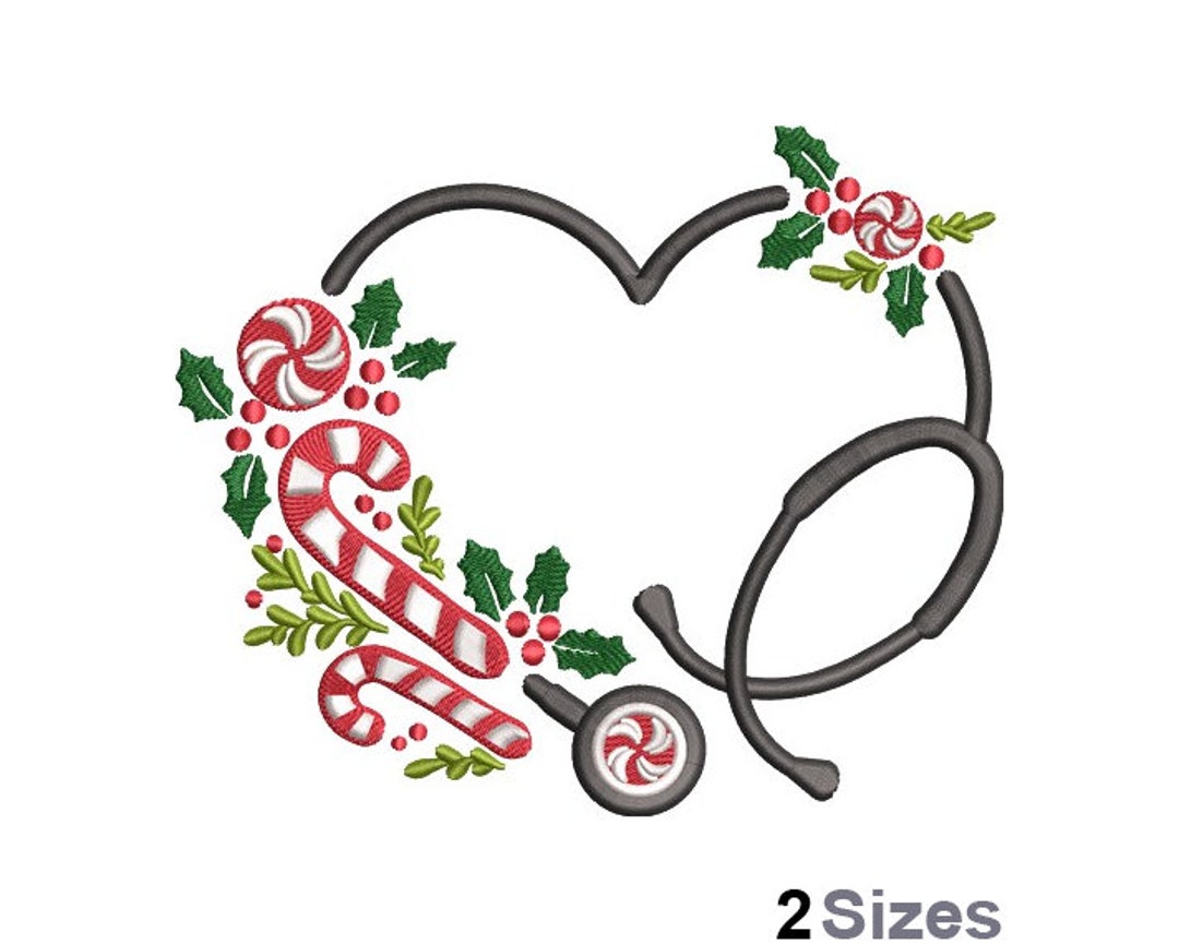 Candy Cane Stethoscope Embroidery - Medical Embroidery - Candy ...