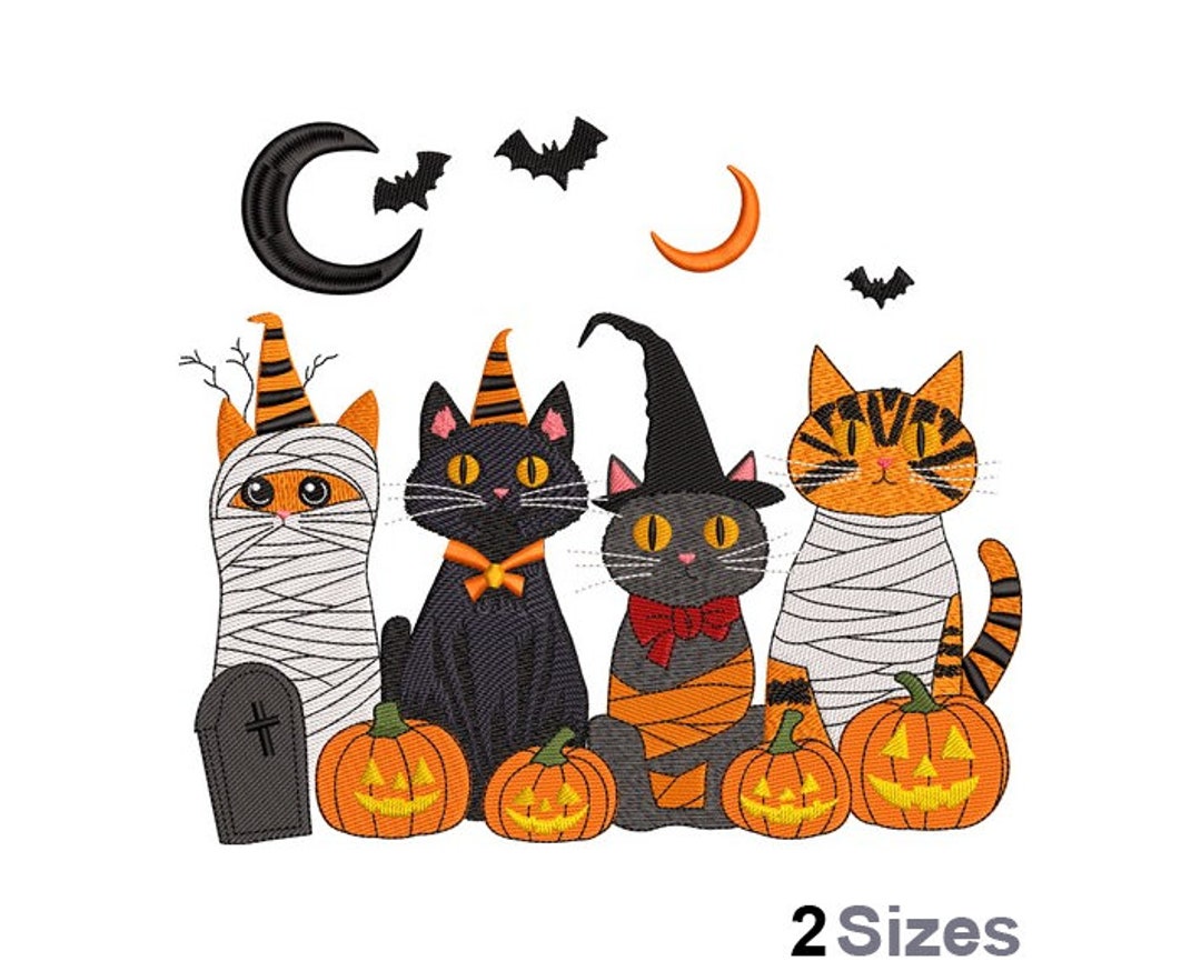 Halloween Cats Embroidery - Scary Pumpkin Embroidery - Halloween ...