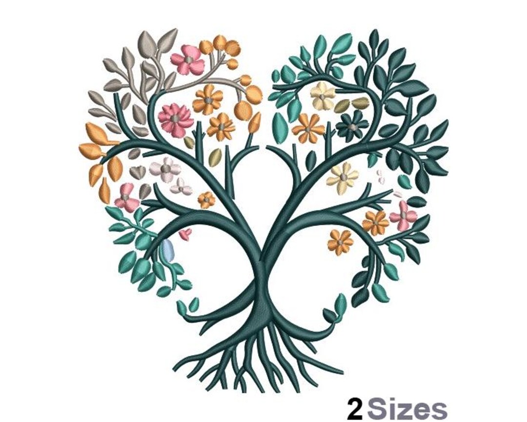 Tree of Love Embroidery - Tree Embroidery - Heart Design Embroidery ...