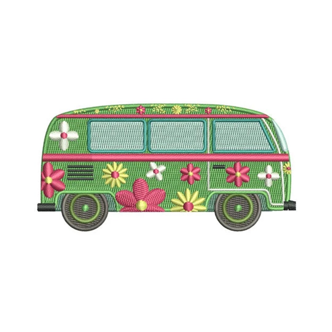 Flower Van - Machine Embroidery Design / Green Van Machine Embroidery ...