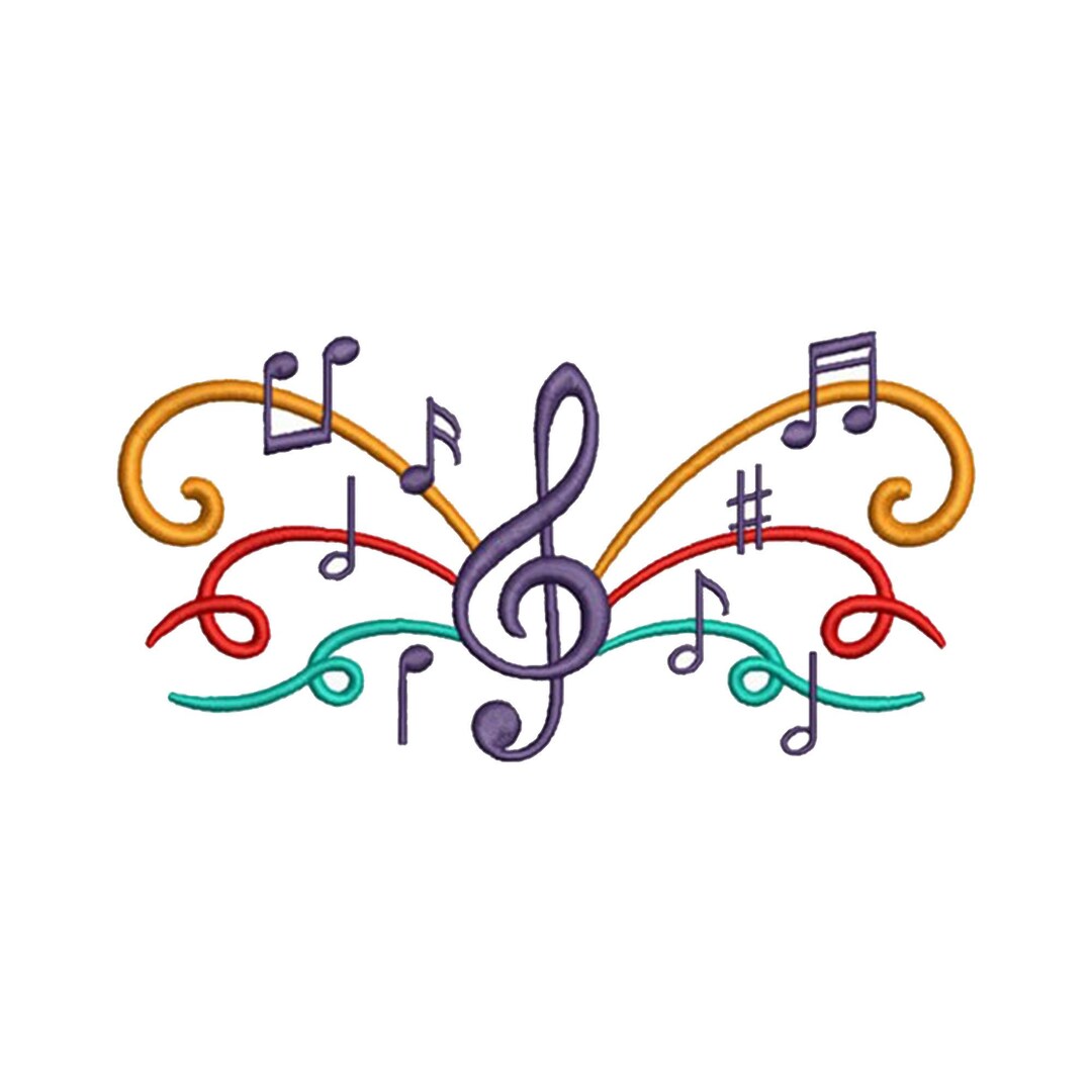 Music Chord With Ribbon and Symbol - Machine Embroidery Design ...