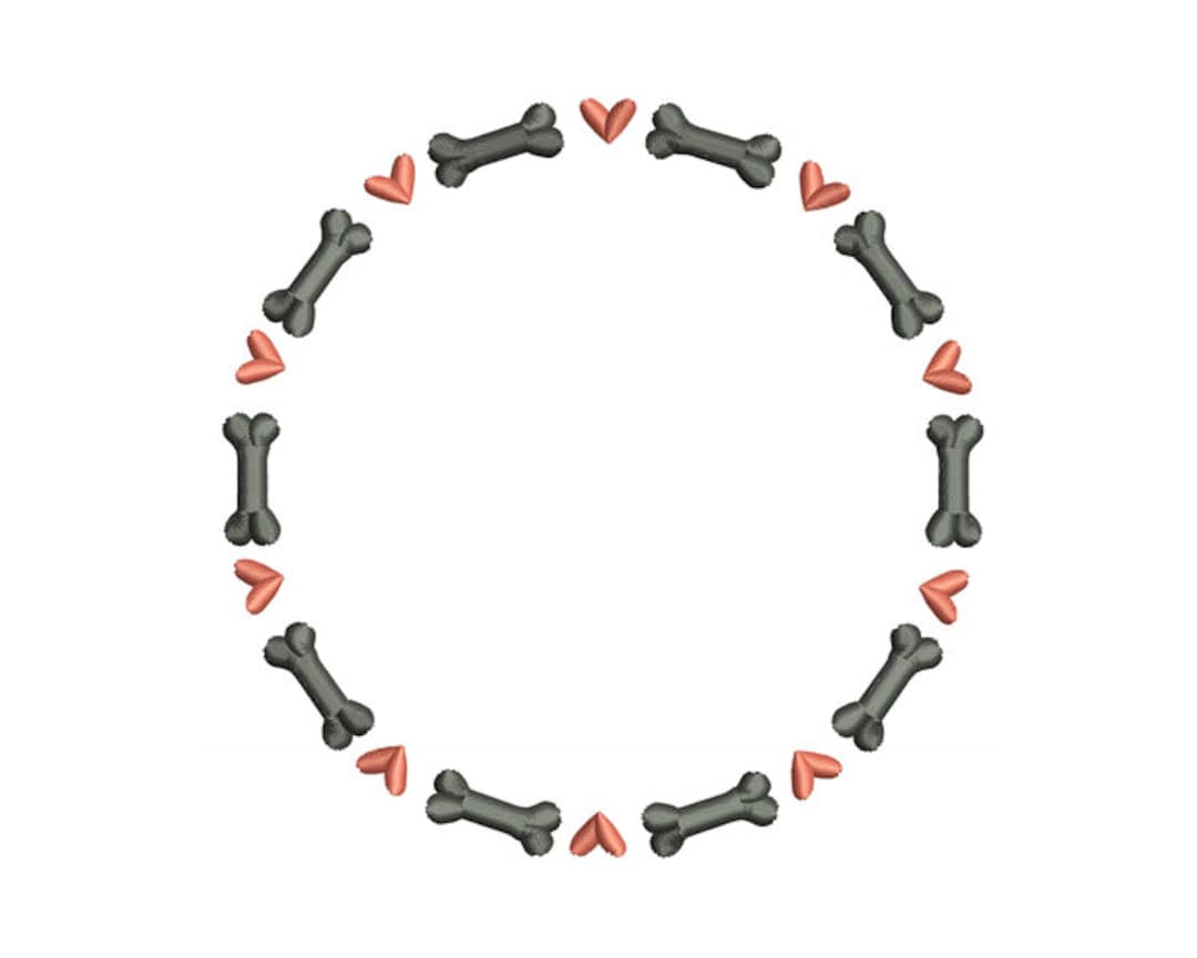 Dog Bone Monogram Circle - Machine Embroidery Design - Dog Bone Wreath ...