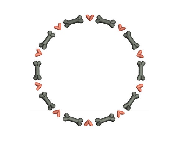 Dog Bone Monogram Circle Machine Embroidery Design Dog - Etsy