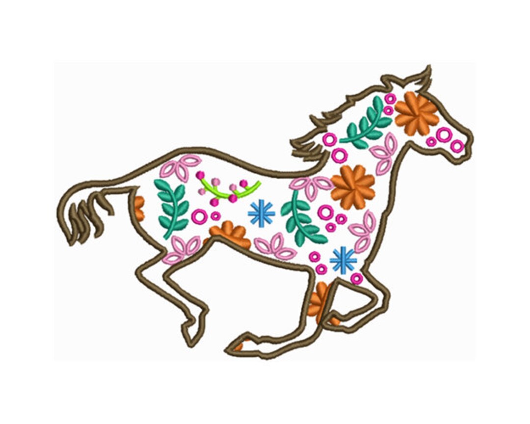 Running Floral Horse Machine Embroidery Design, Embroidery Design ...