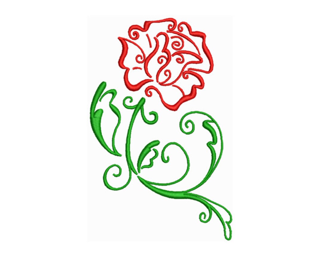 Red Rose Machine Embroidery Design 2 Sizes - Etsy