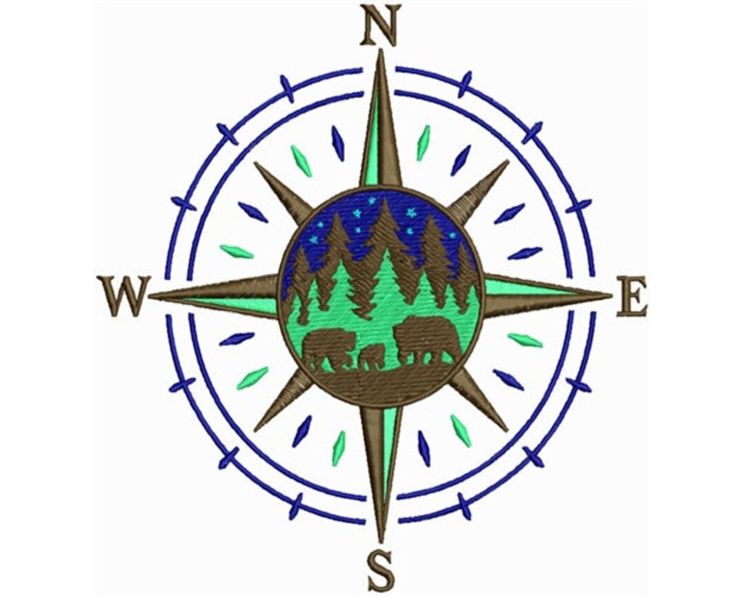 Embroidery Design: Compass With Mountain and Bear Family Nature ...