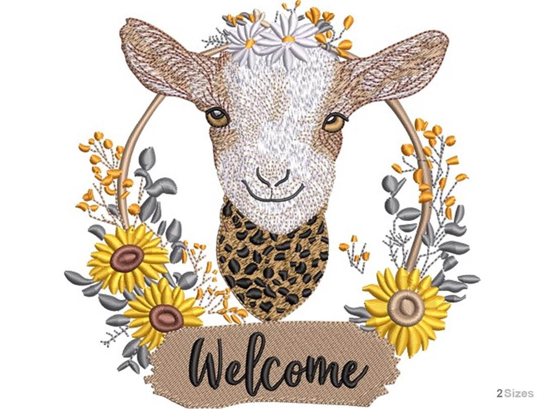Rustic Farmhouse Welcome Sheep Embroidery Design - Floral Wreath ...