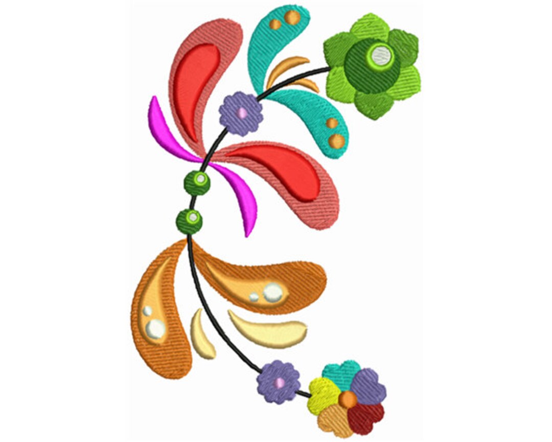 Machine Embroidery Design Flowers / Colorful Plant Leaves Embroidery ...