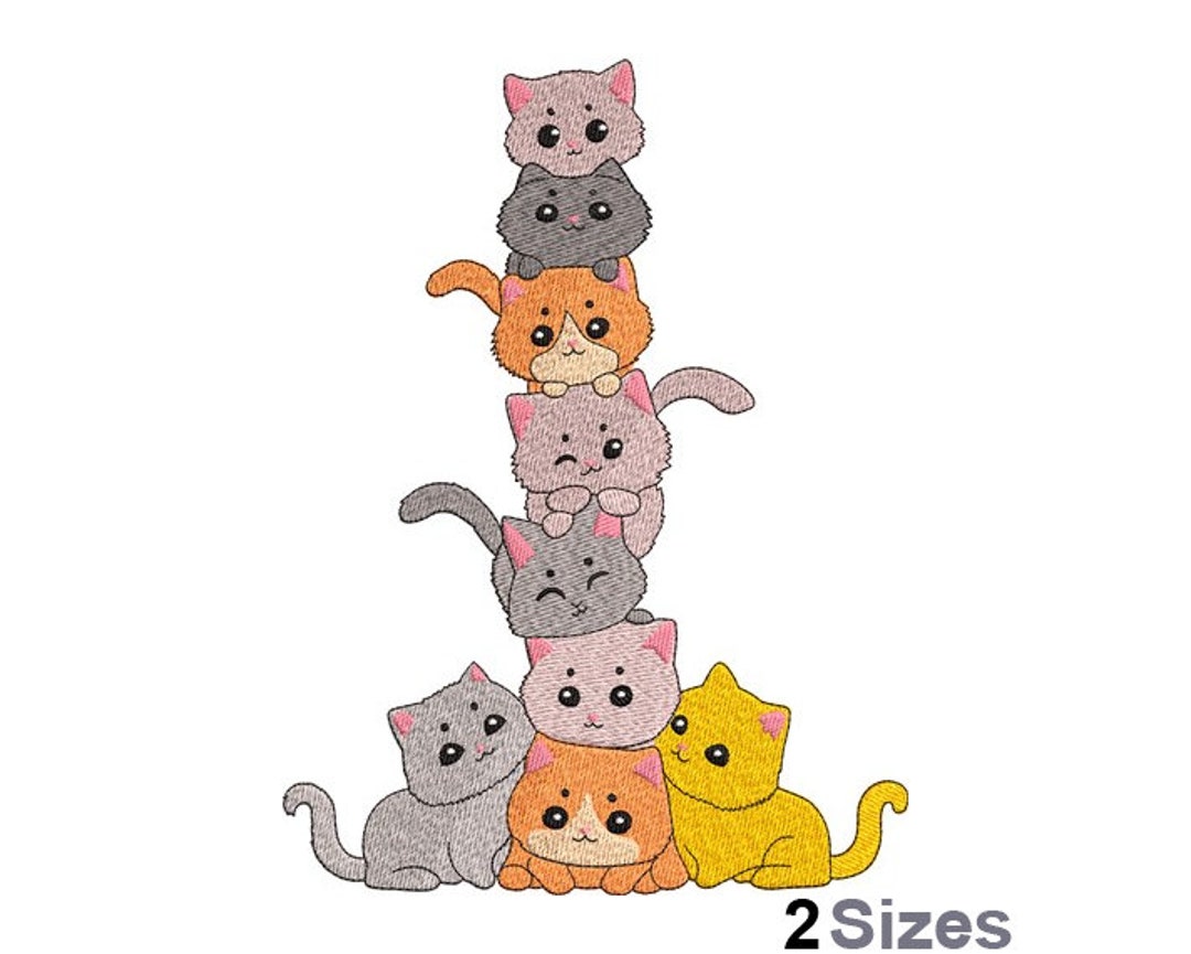 Stacked Cats Embroidery - Kittens Embroidery - Fur Baby Embroidery ...