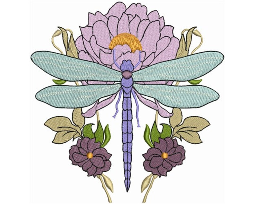 Dragonfly Flowers - Floral Insect Embroidery - Embroidery for DIY ...