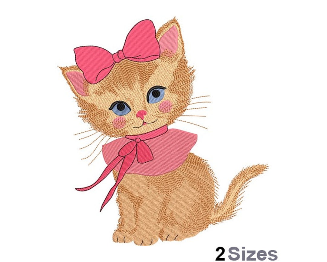 Kitten Embroidery - Cat Embroidery - Cat Bow Embroidery - Animal ...