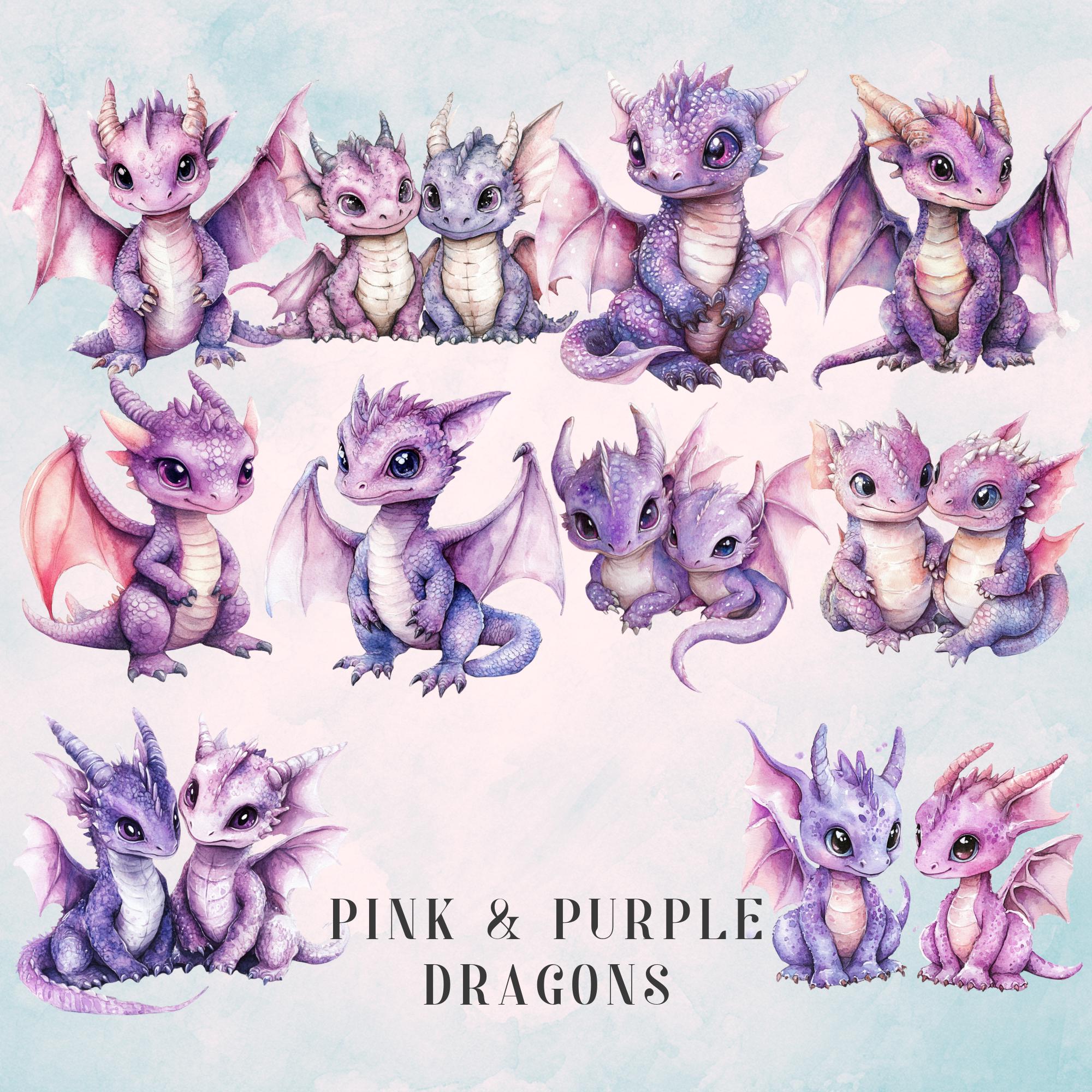 Pink & Purple Baby Dragon Cliparts Beautiful Colours, Transparent Pngs ...