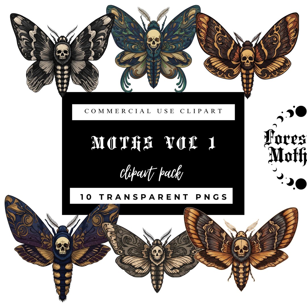 Moths Vol 1 - Clipart Bundle, Commercial Use, Graphics, Bugs, Gothic ...
