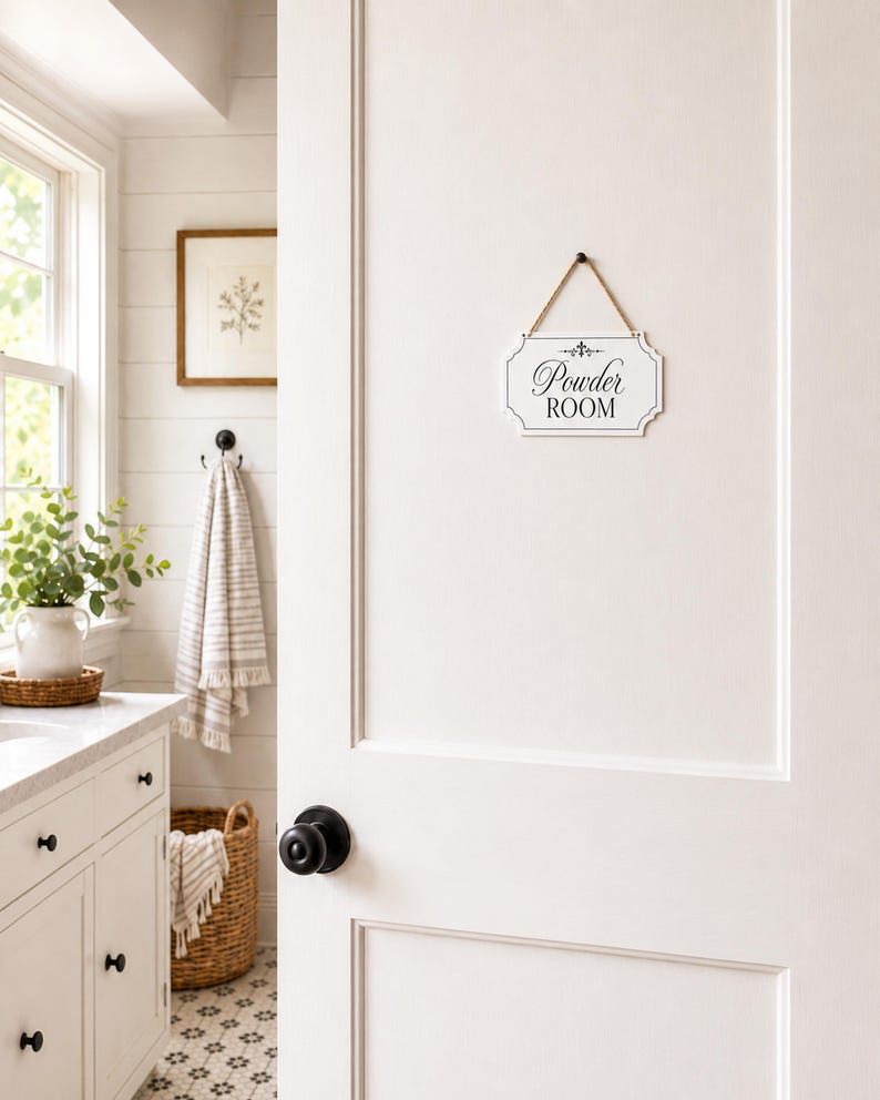 Bathroom Signage Aluminum Wall Art, Minimalist Text Powder Room Decor ...