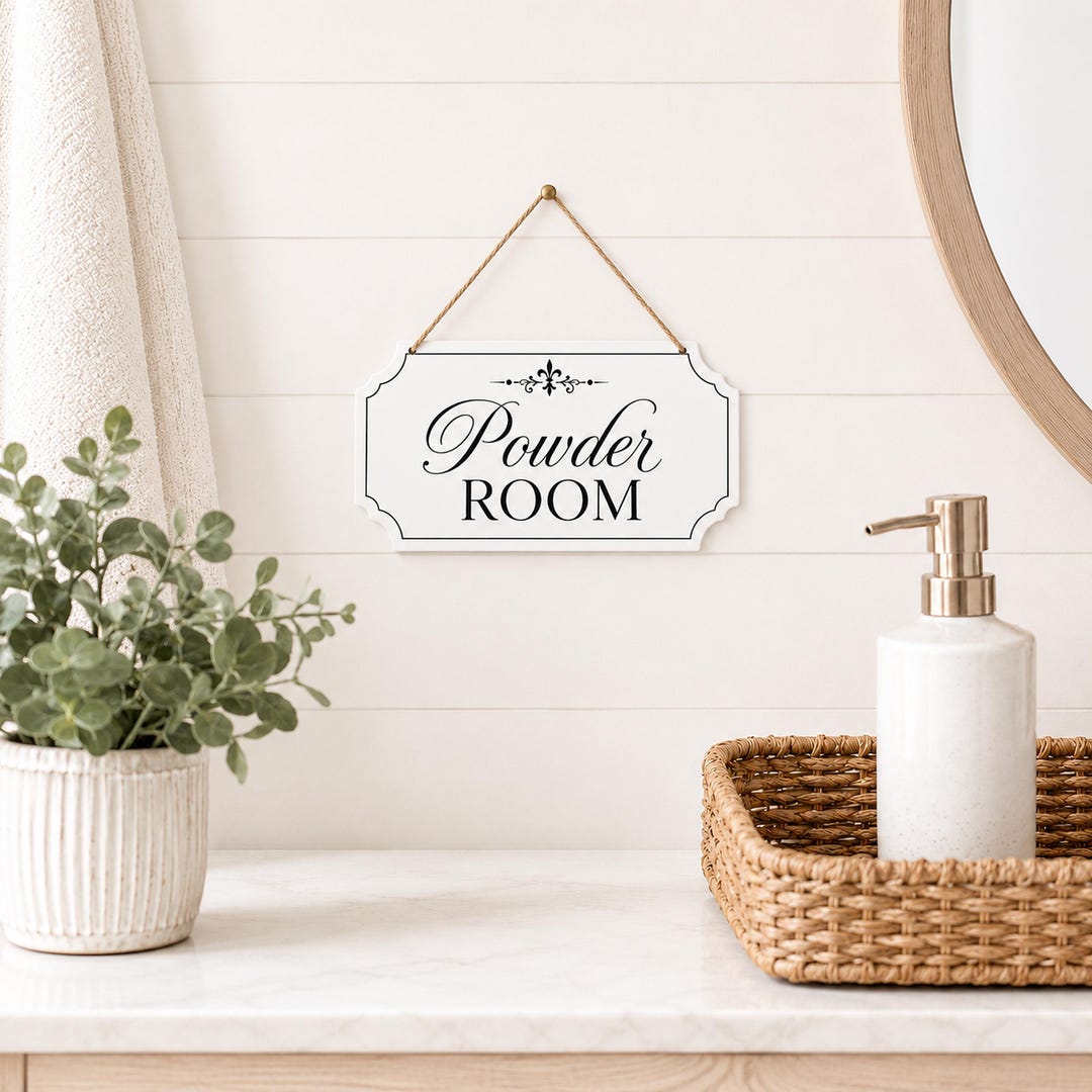 Bathroom Signage Aluminum Wall Art, Minimalist Text Powder Room Decor ...