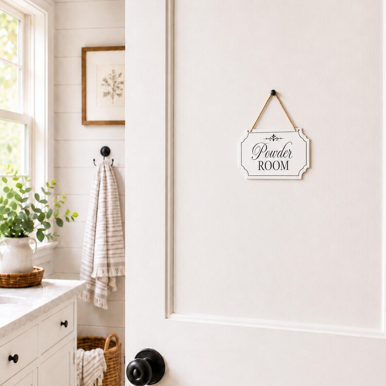 Bathroom Signage Aluminum Wall Art, Minimalist Text Powder Room Decor ...
