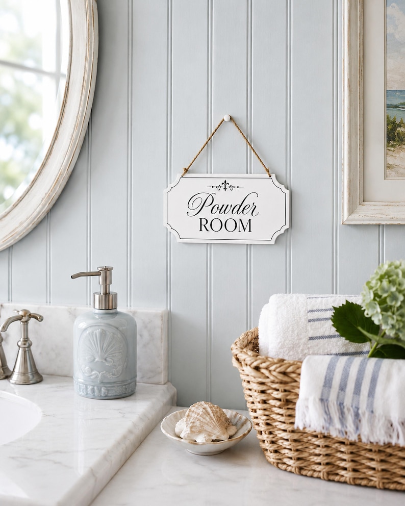 Bathroom Signage Aluminum Wall Art, Minimalist Text Powder Room Decor ...