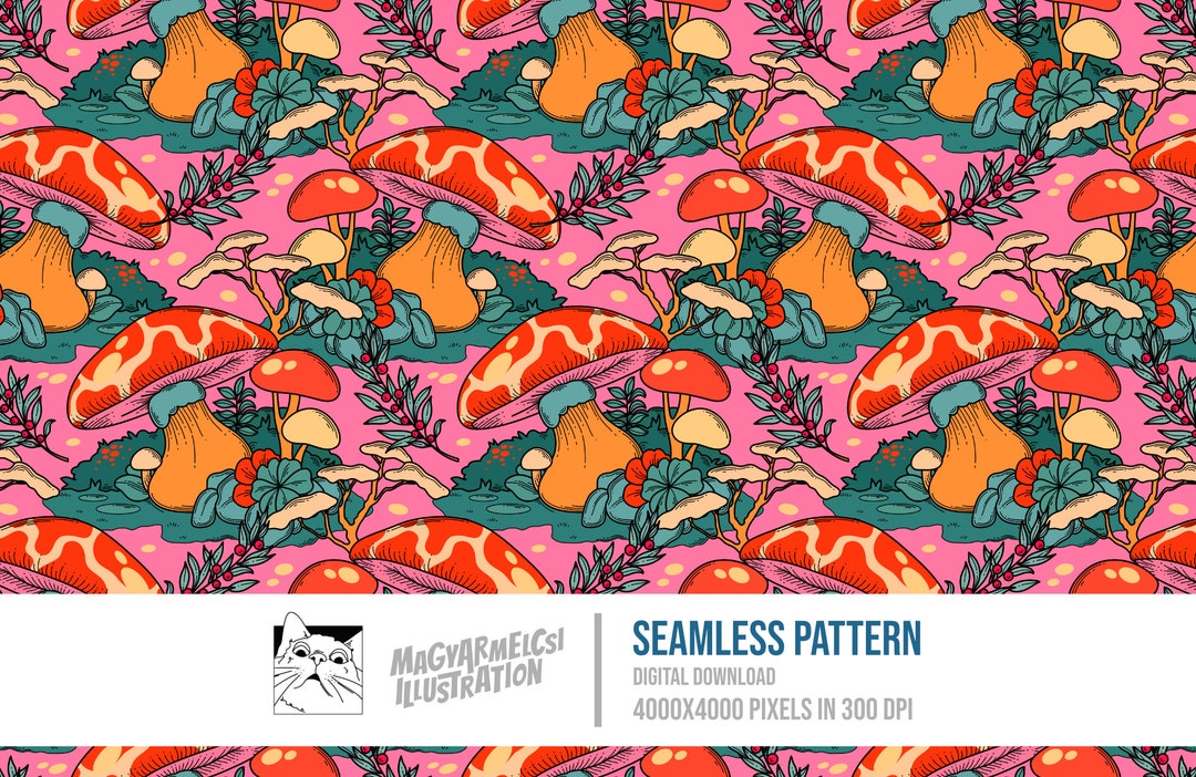 Shroom and Plants Seamless Pattern Digital Download Digital Paper ...