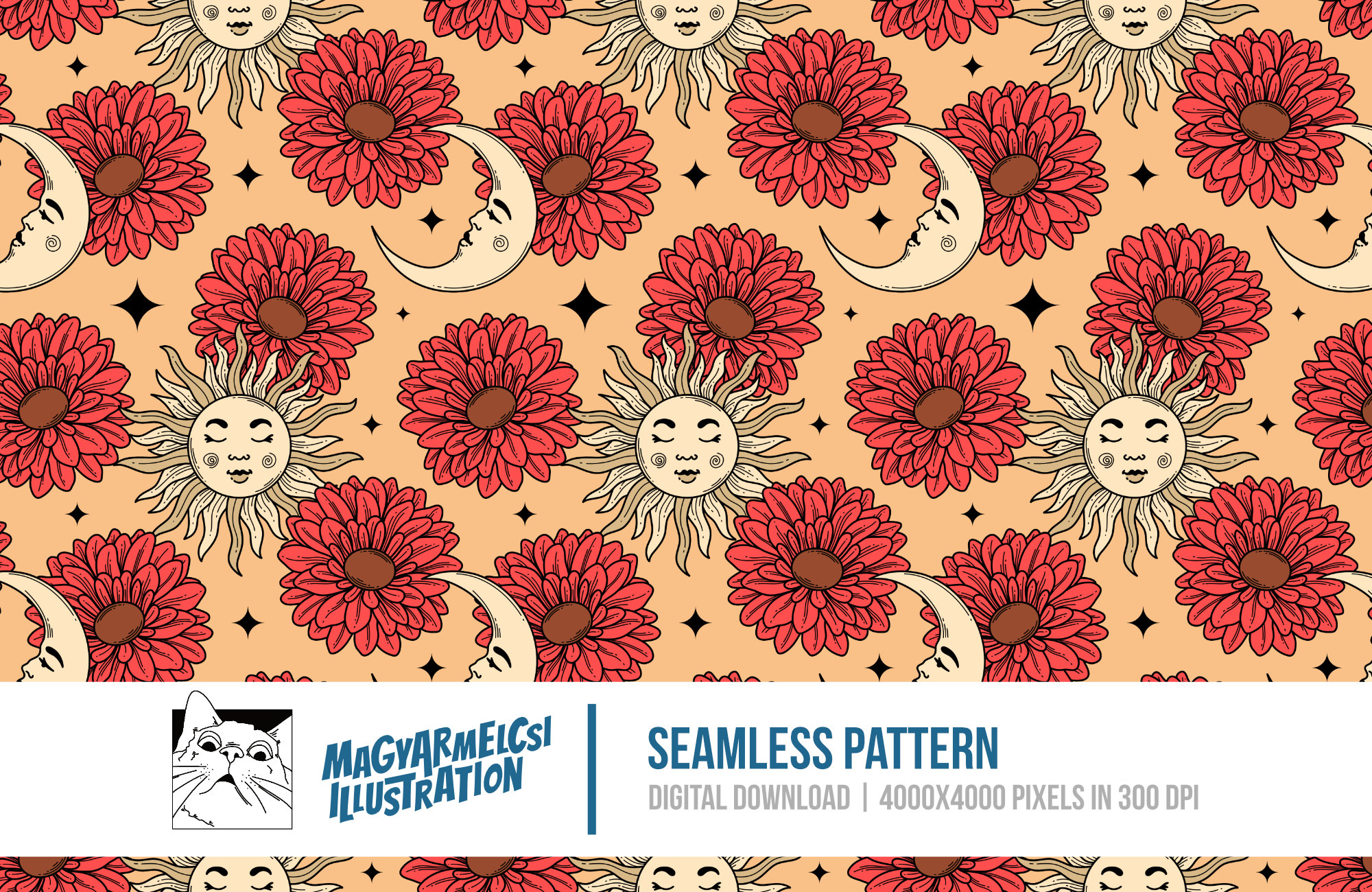 The Sun and Moon Seamless Pattern Digital Download Digital - Etsy