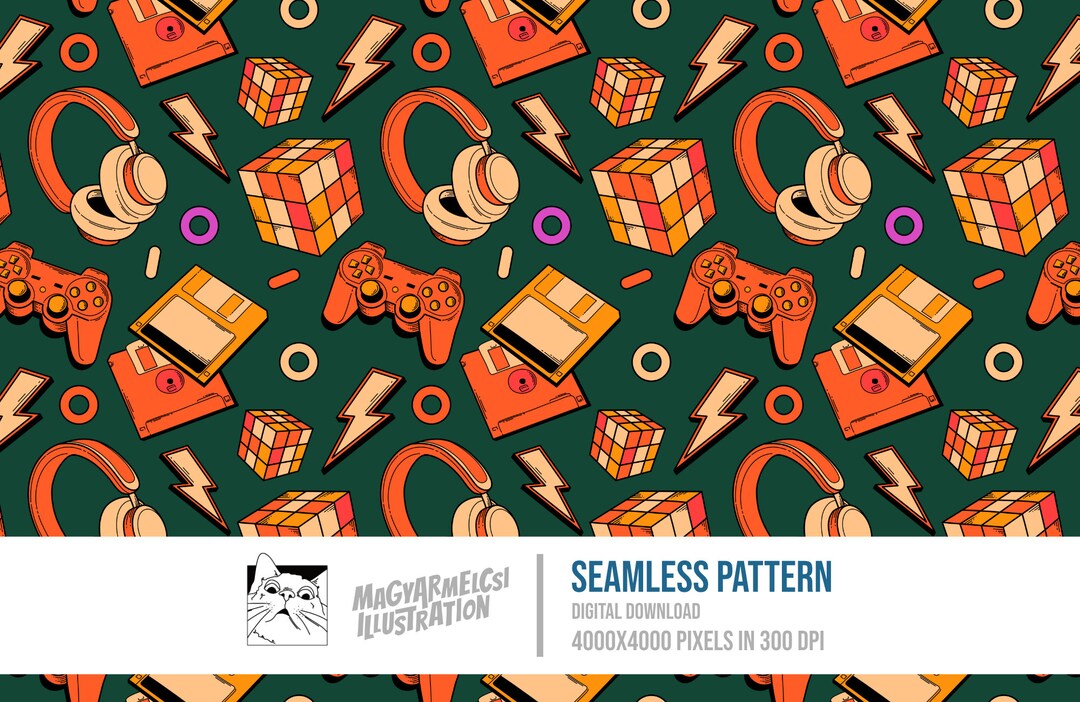 80s Objects Seamless Pattern - Digital Download - Digital Paper ...