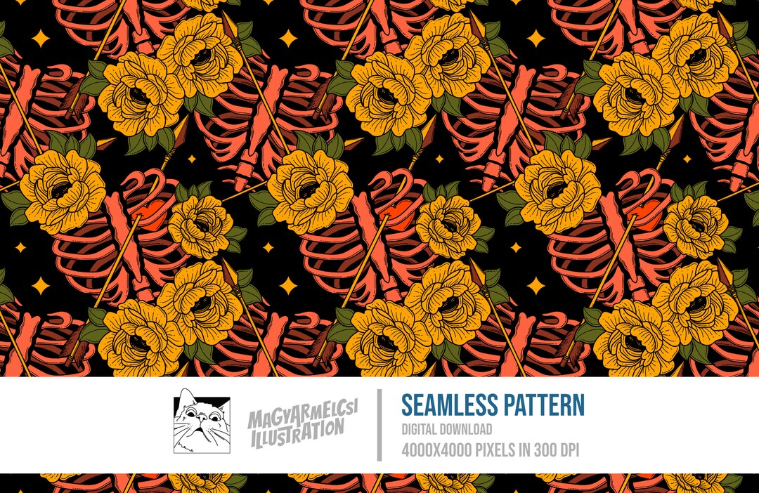 Floral Rib Cage Bookish Seamless Pattern - Digital Download - Halloween ...