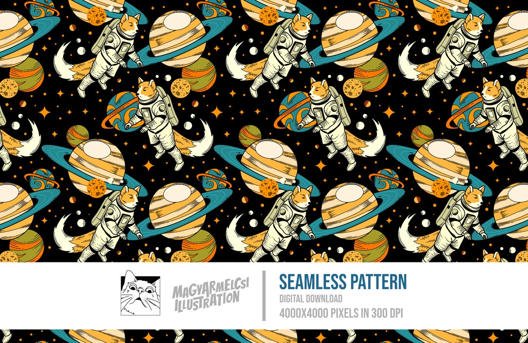 Galactic Fox Seamless Pattern - Digital Download - Digital Paper ...