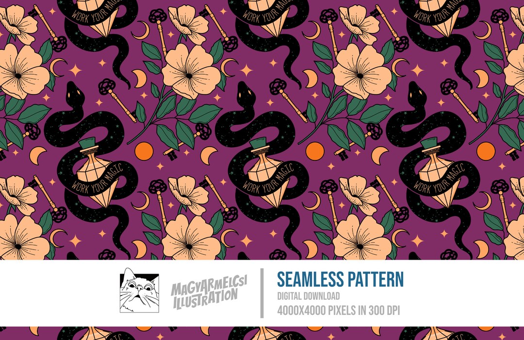Witchy Snake Seamless Pattern Digital Download Halloween - Etsy