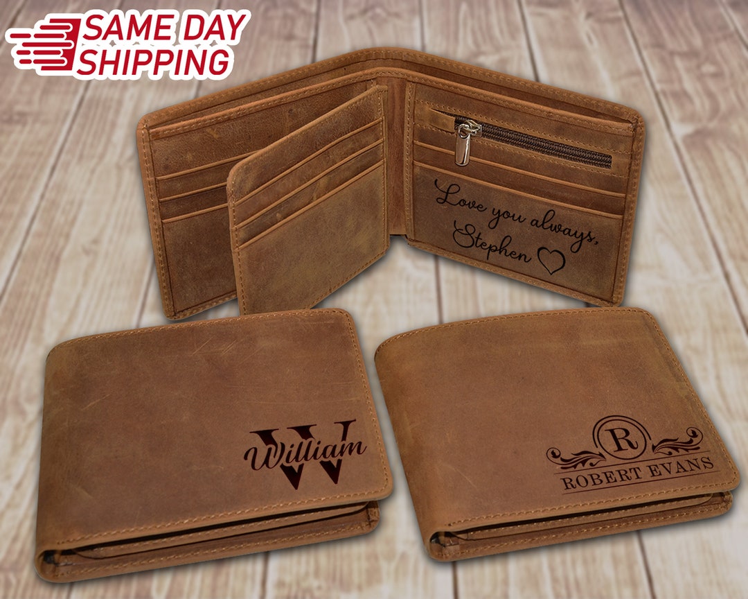 Personalised Rustic Leather Wallet Genuine Leather Engraved - Etsy