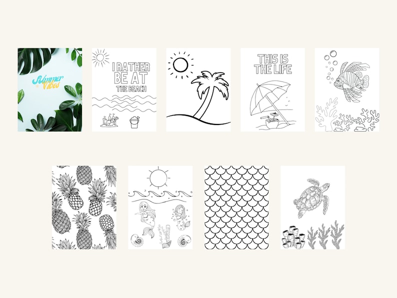 Summer Vibes 16 Page Digital Printable Coloring Pages Book - Etsy