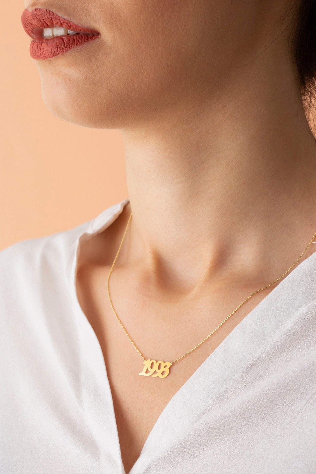 14k Solid Gold Year Number Necklace: Custom Date Monogram - Etsy
