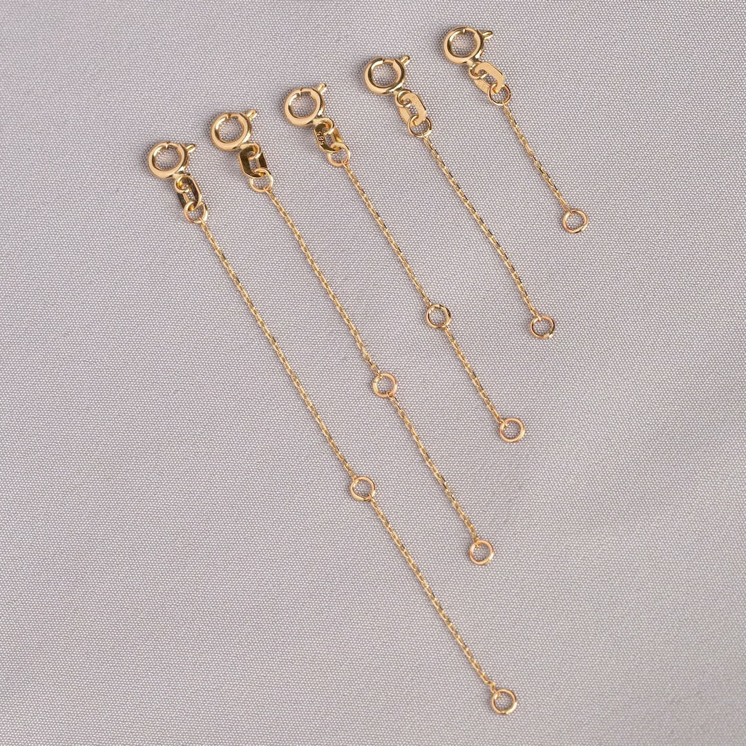 14k Solid Gold Necklace Extender: Adjustable Chain, Rose, White, Yellow ...