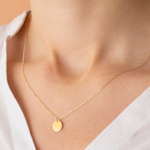 Solid Gold Disc Pendant Necklace, 14K Solid Gold Disc Charm, Dainty ...