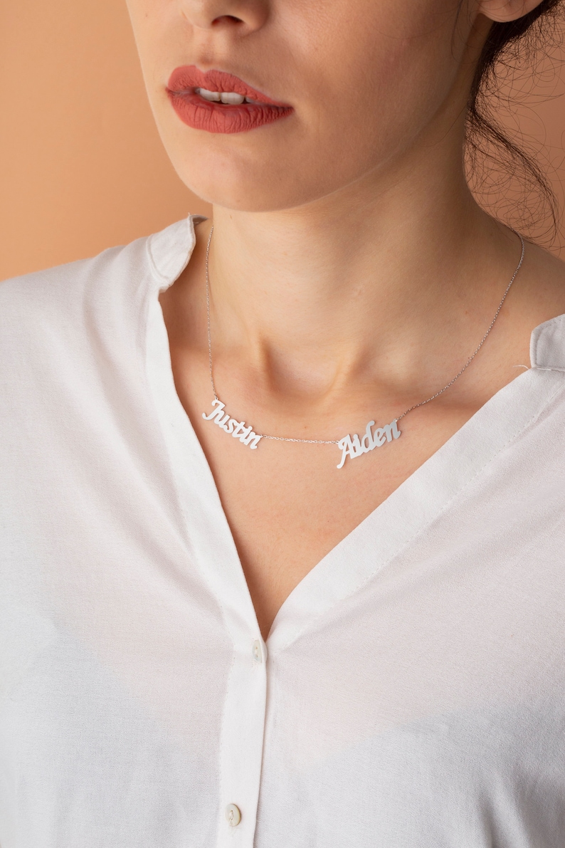 14k Solid Gold Two Names Necklace 2 Names Personalized Etsy
