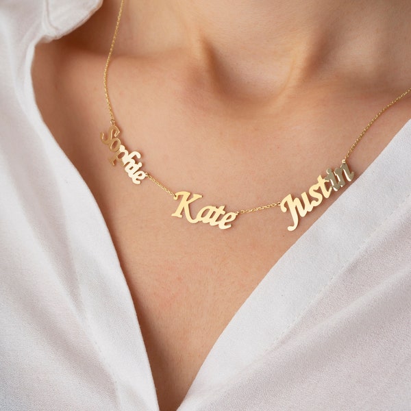 Custom 3 Name Gold Necklace - Etsy