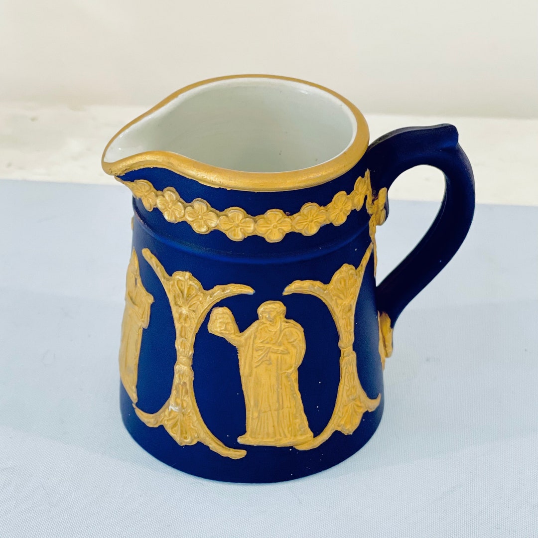Dudson Bros. Coronet Gold Royal Blue Jasper Ware Creamer Pitcher Hanley ...