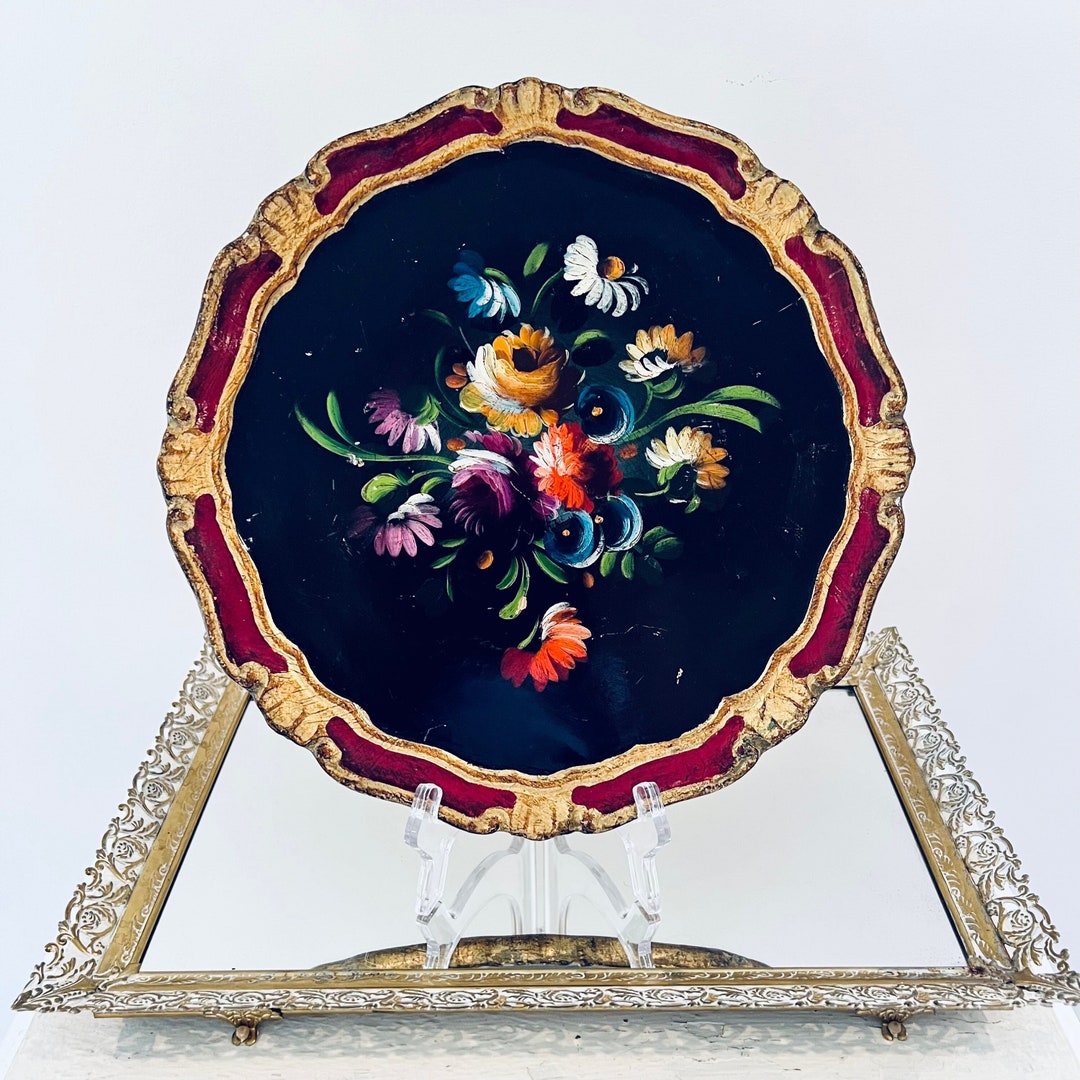 Vintage Italian Florentine Hand Painted Tole Wood Tray 11 Italy Gold ...