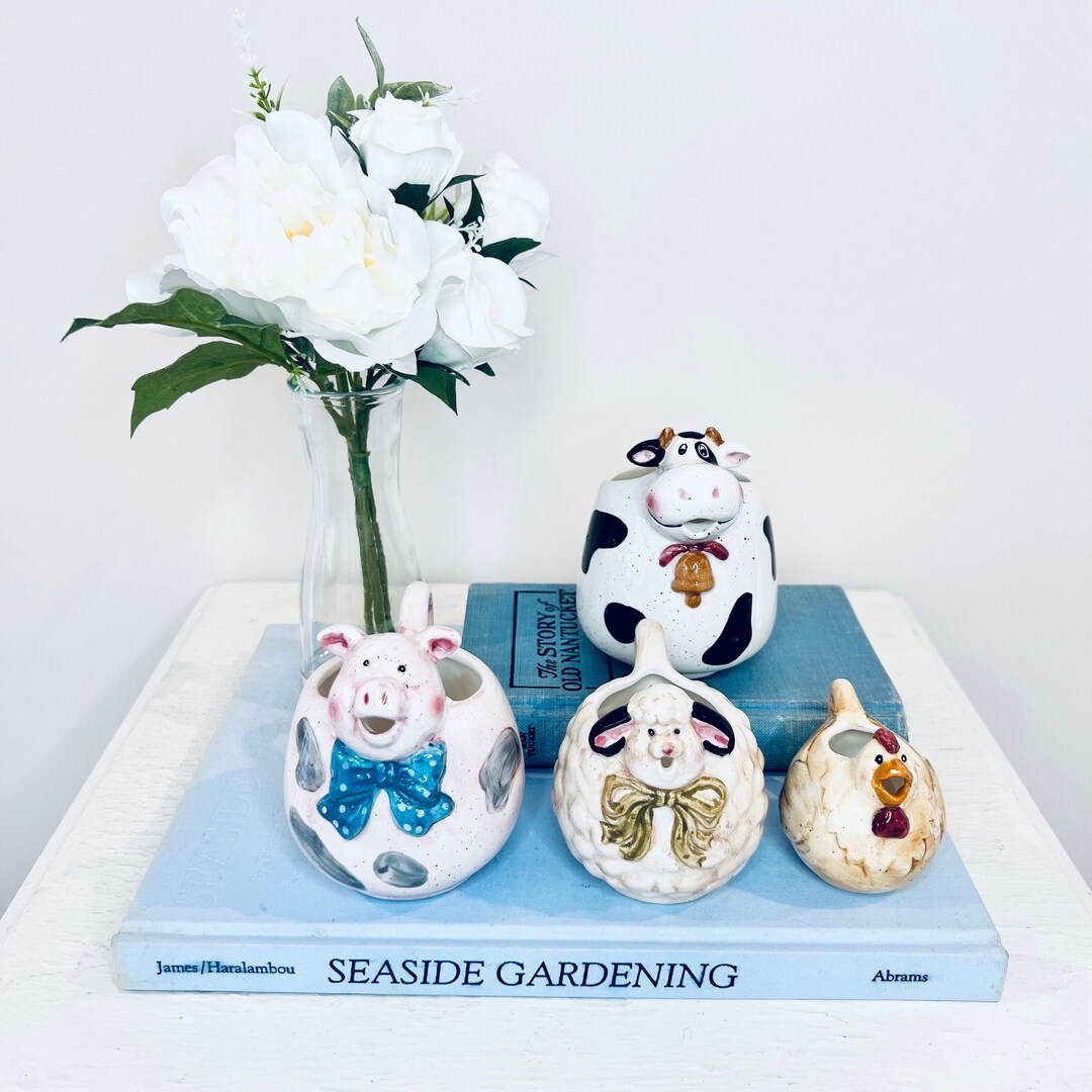 JGI Ceramic Farm Animal Measuring Cups Creamer Set of 4 Country ...