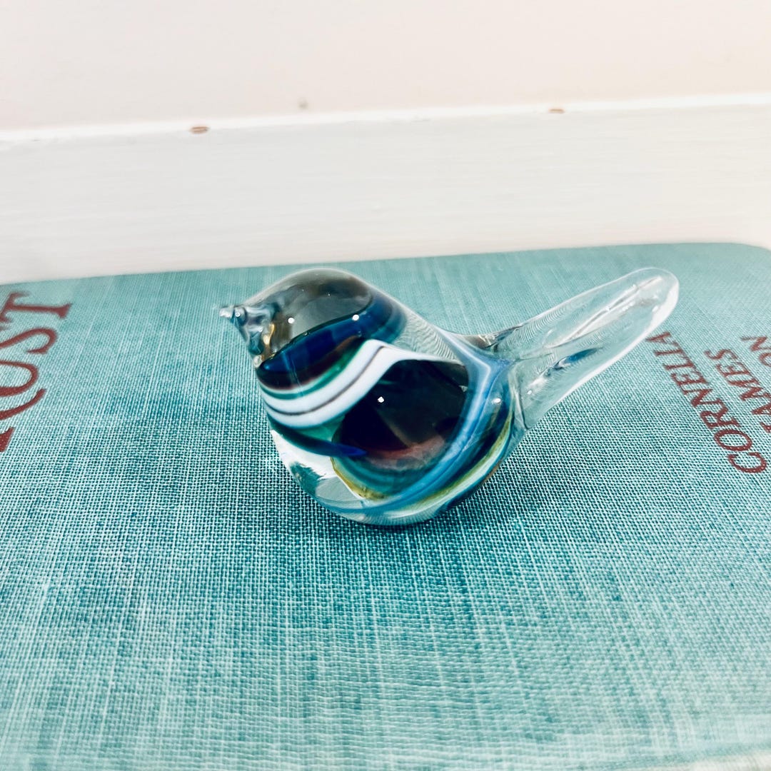 Vintage Engebretson Blown Art Glass Bird Paperweight Figurine Blue - Etsy