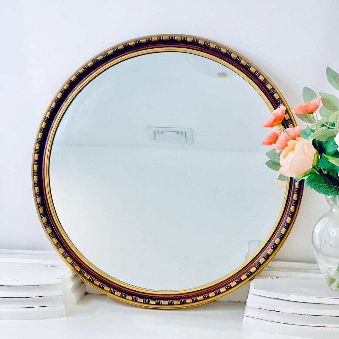Vintage MCM Syroco Style Gold Wood Mirror Round Hollywood Regency Large ...