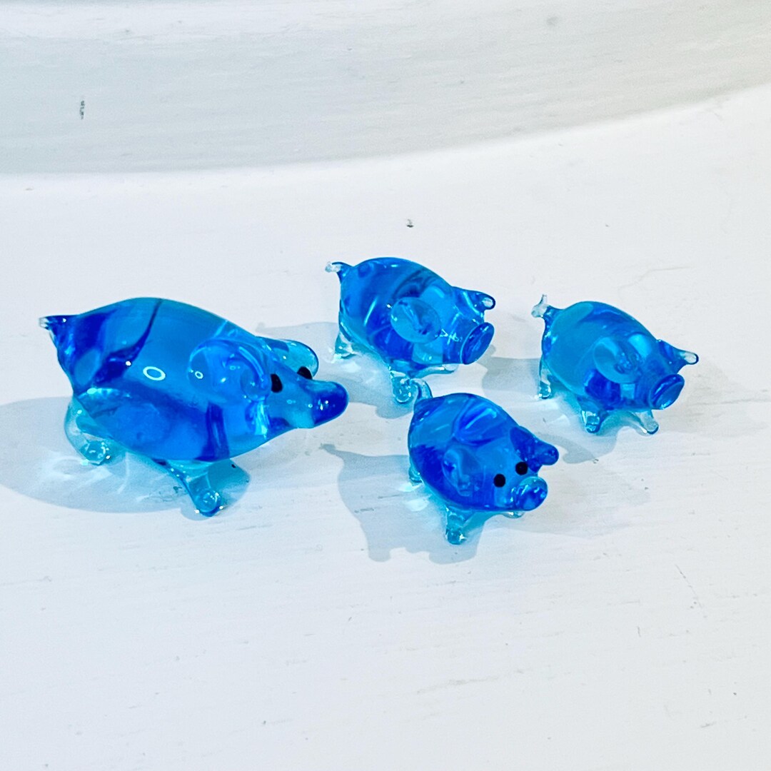 Murano Glass Pigs Hand Blown Miniature Blue Mama & 3 Piglets Vintage ...
