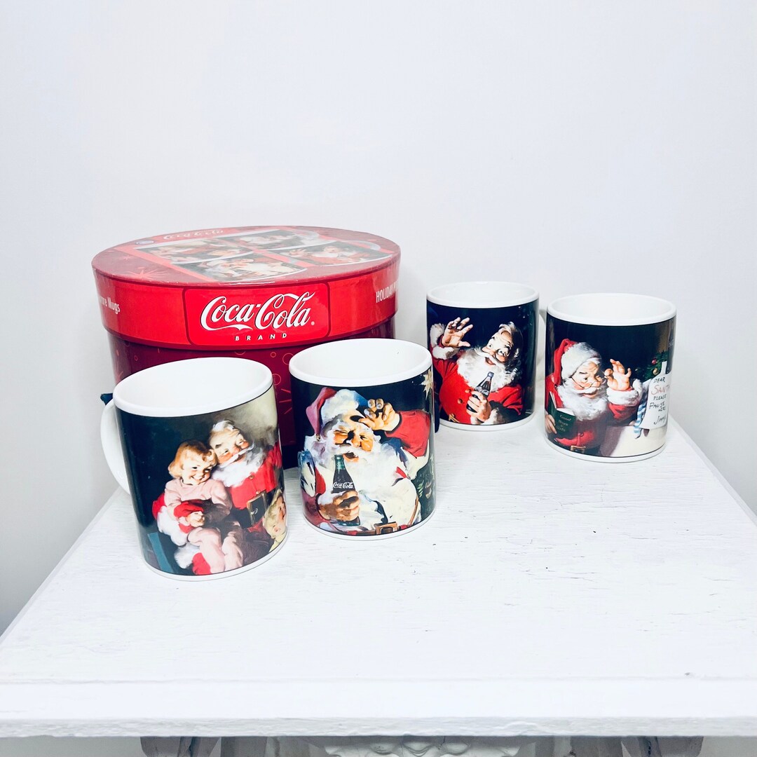 Vintage Coke Santa Mugs Set 4 Boxed Sakura Oneida Coca Cola Coffee Mugs ...