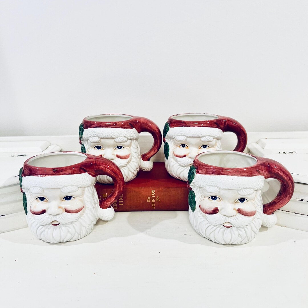 Vintage Santa Claus Mugs Holly Tree Set of 4 Christmas Red White Holiday Holly Berry - Etsy