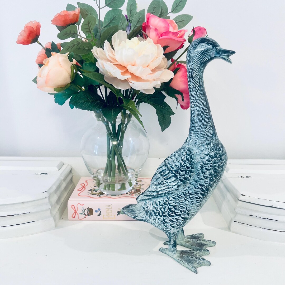 Vintage Cast Metal Aluminum Duck Green Verdigris India Garden Statue ...