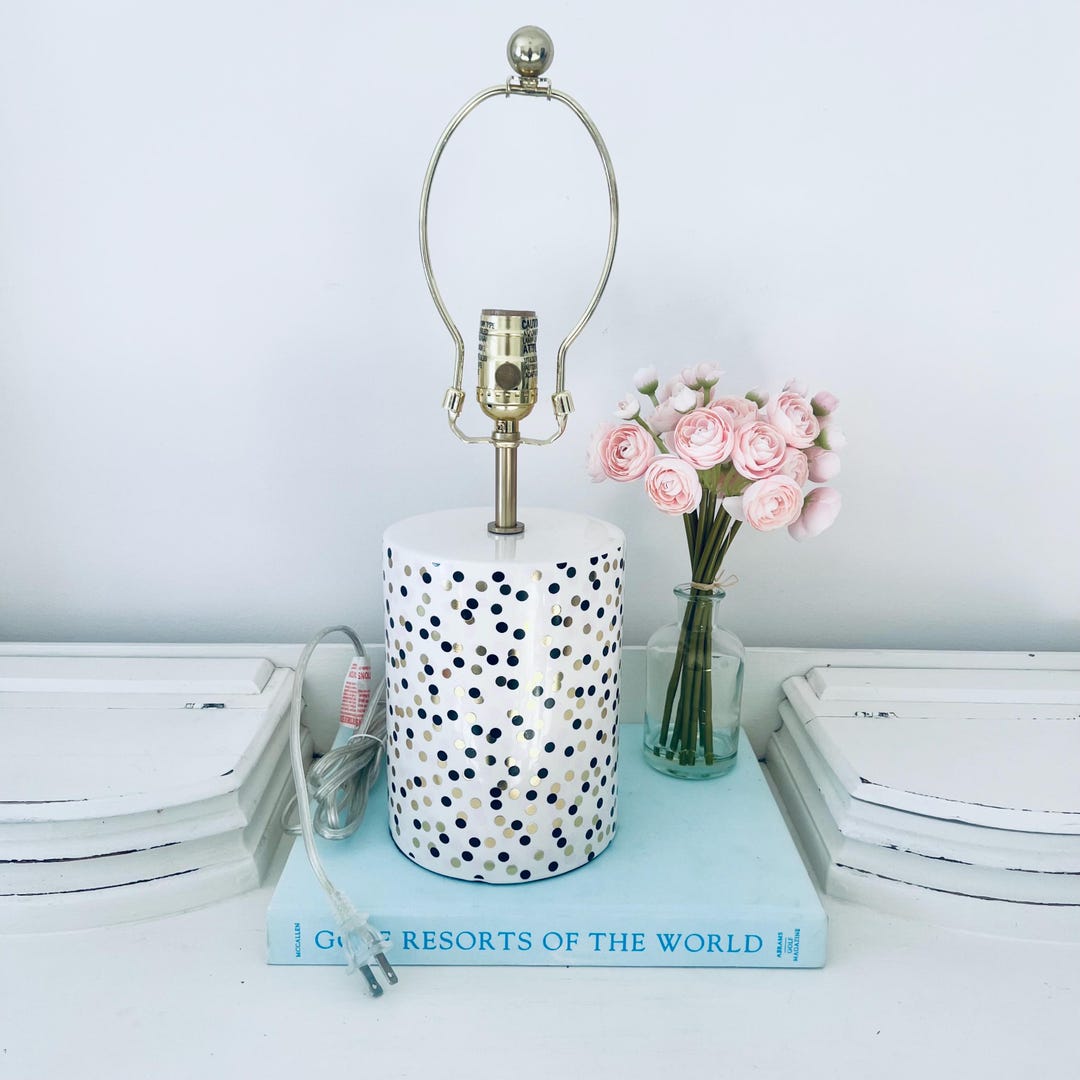 Kate Spade Flamingo Polka Dot Table Lamp Ceramic Cylinder Pink Gold ...