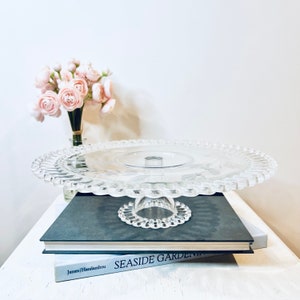 Vintage Open Lace Ribbon Edge Etched Floral Glass Cake Stand Pedestal ...