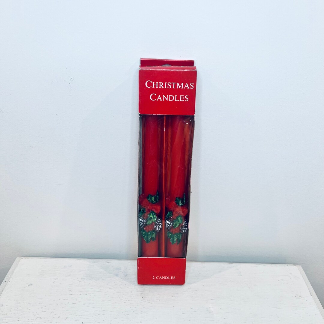 Vintage Christmas Red Hollyberry 10” Taper Candles Colonial Candles of ...